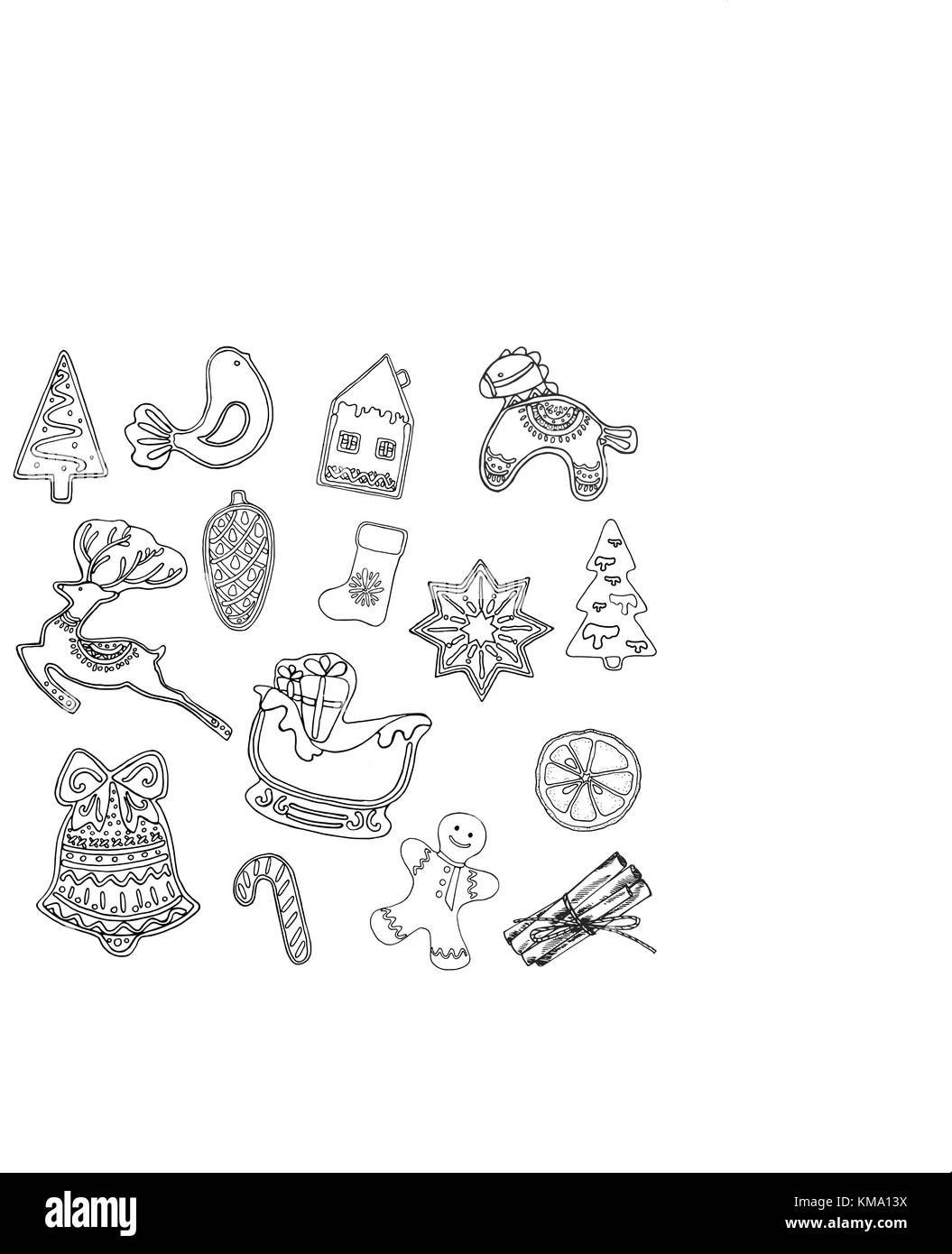 Set of hand drawn sketch style Christmas and New Year themed objects ...
