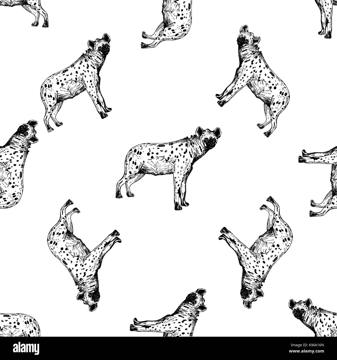 Seamless pattern of hand drawn sketch style hyenas. Vector illustration ...