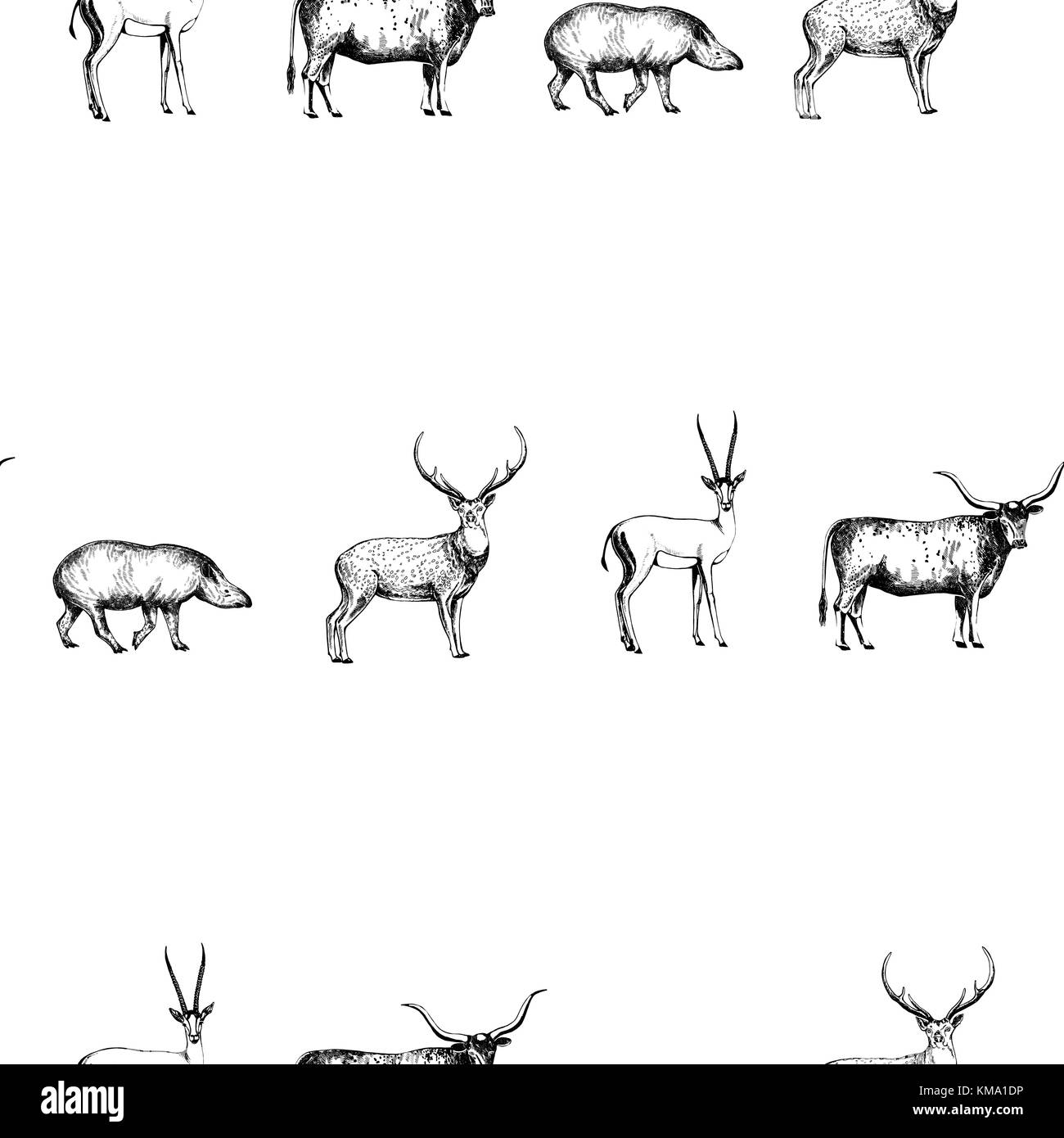 Seamless pattern of hand drawn sketch style animals. Vector ...