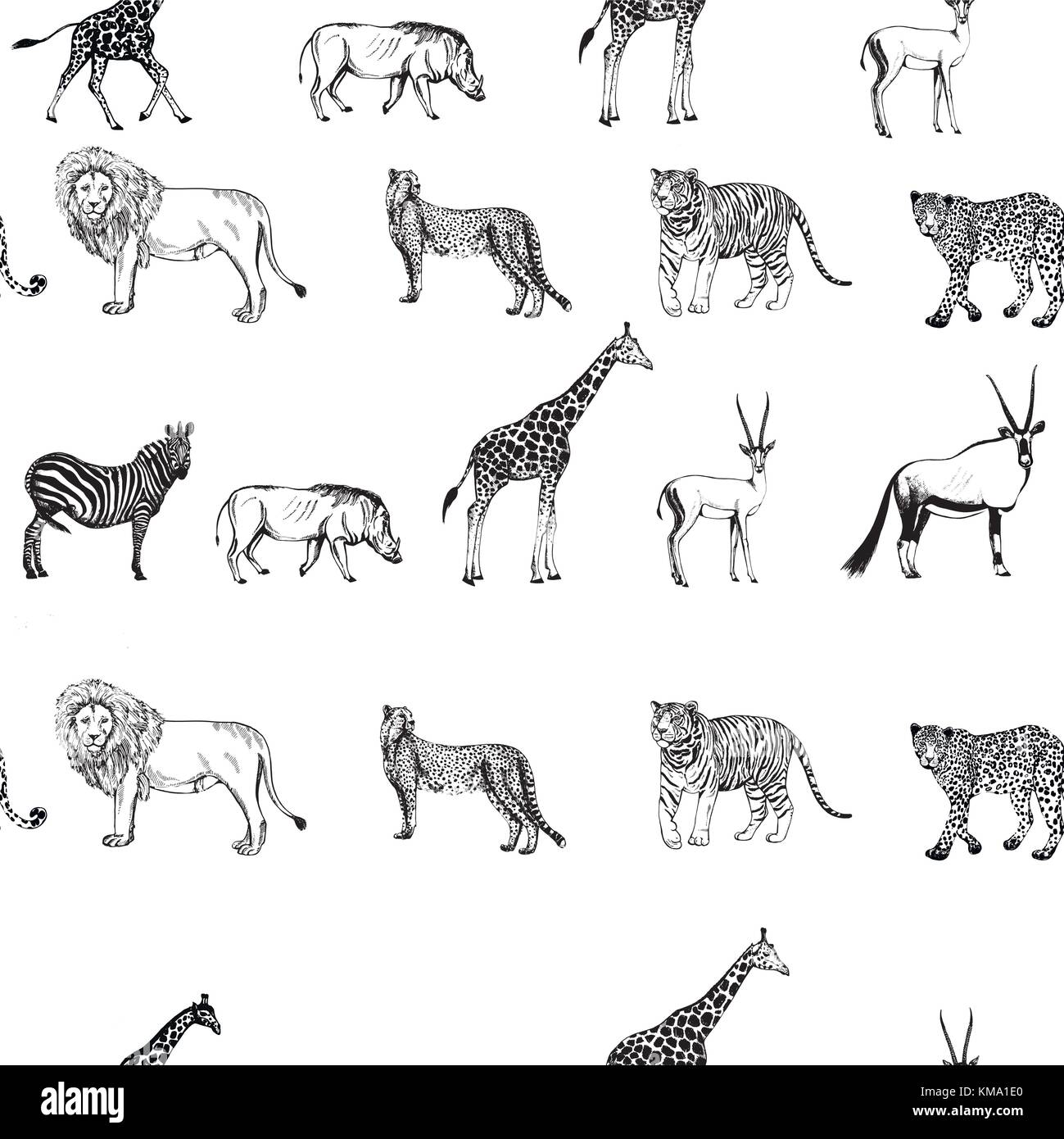 Seamless pattern of hand drawn sketch style animals. Vector ...