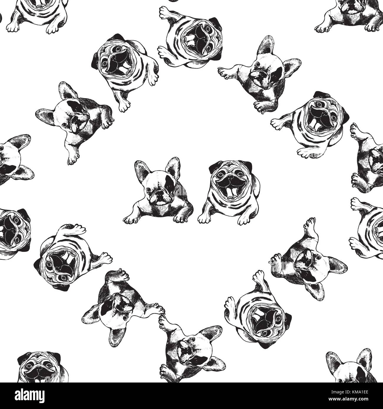 Seamless pattern of hand drawn sketch style dogs. Vector illustration ...