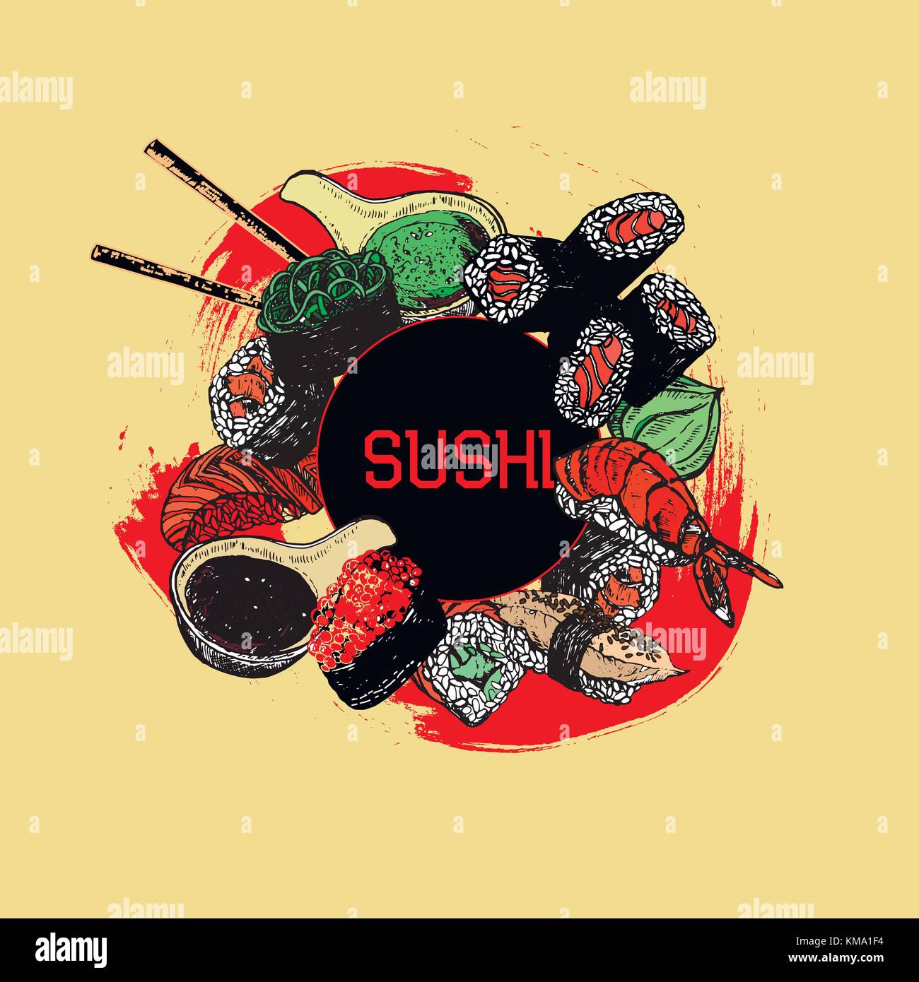 Hand drawn sketch set of sushi. Isolated vector illustration Stock ...