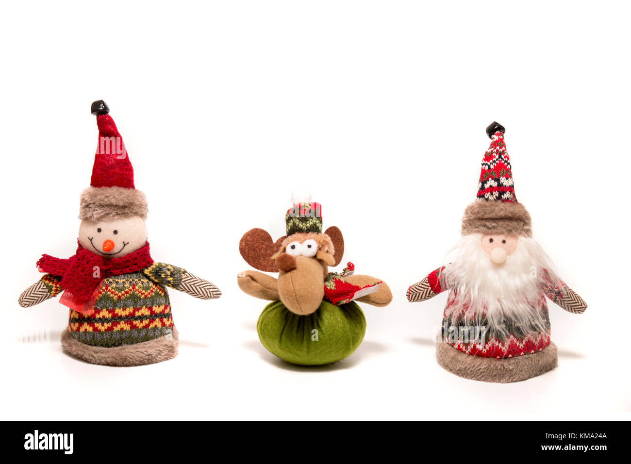 Stuffed Christmas themed toys isolated on a white background Stock ...