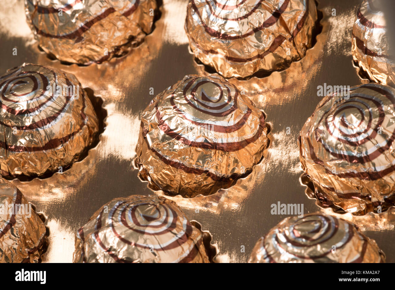 Box of sweet round chocolate candies for christmas celebrations Stock ...