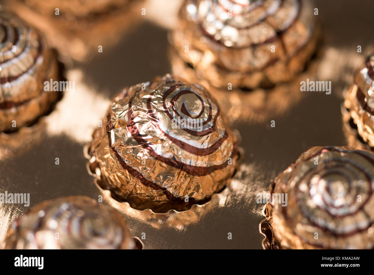 Box of sweet round chocolate candies for christmas celebrations Stock ...