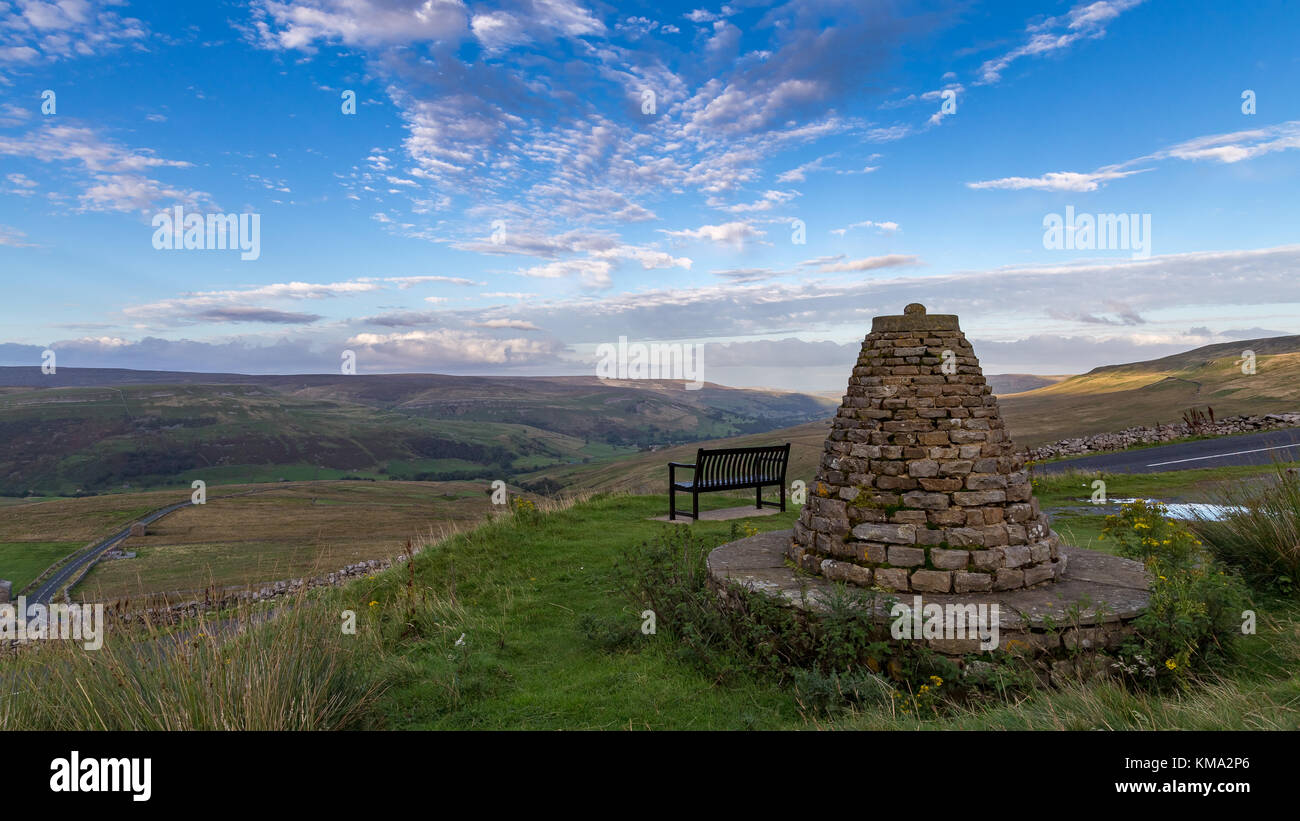 Monument and Bench with view over the Yorkshire Dales, near Thwaite ...