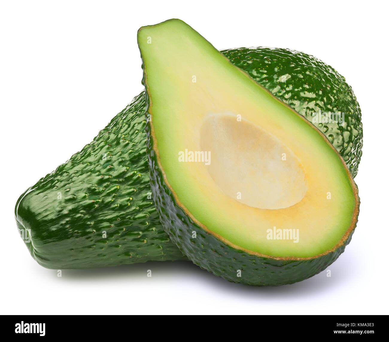 Green avocado with slice isolated Stock Photo - Alamy