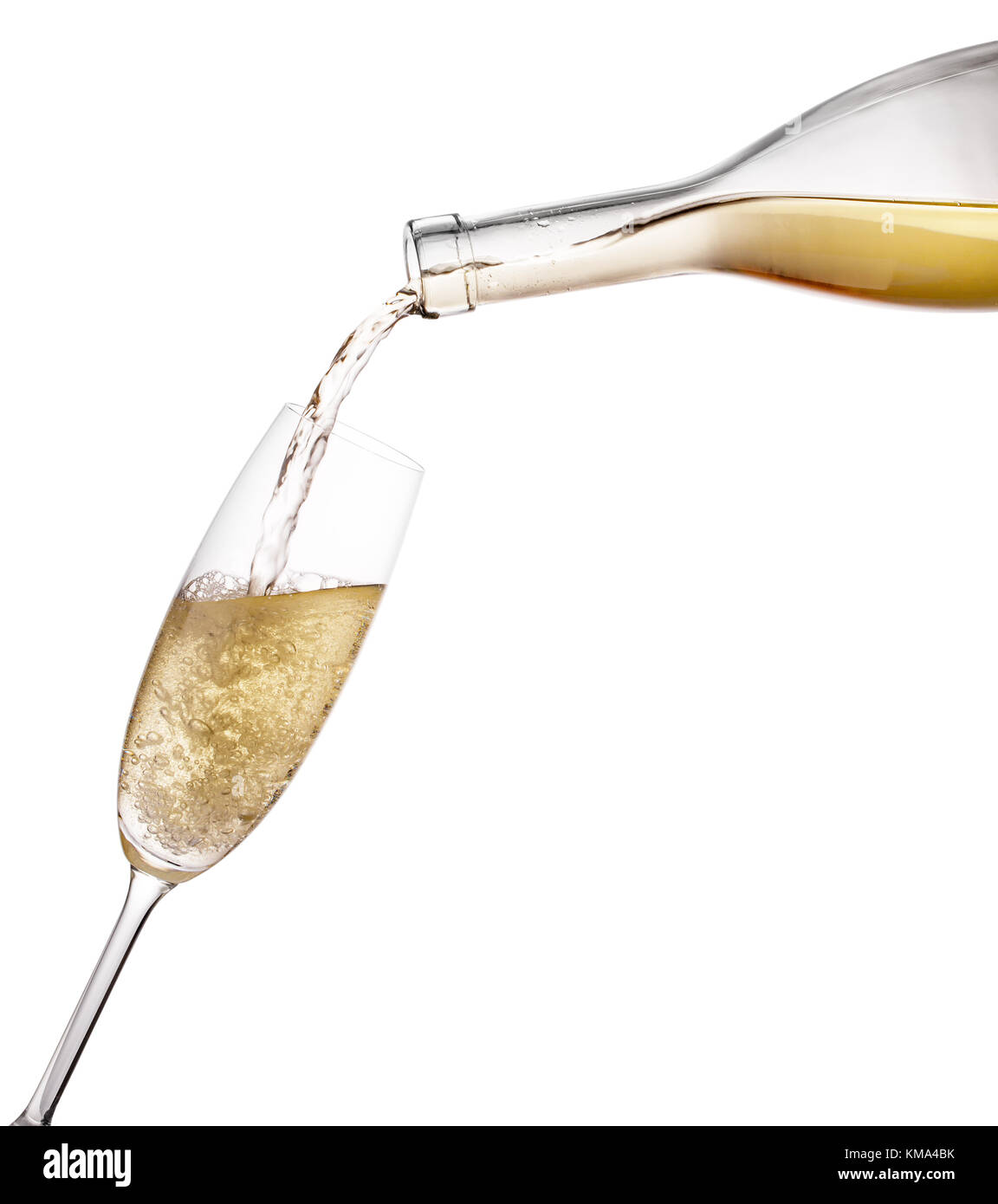 Pour the champagne from the bottle into the wine glass Stock Photo - Alamy