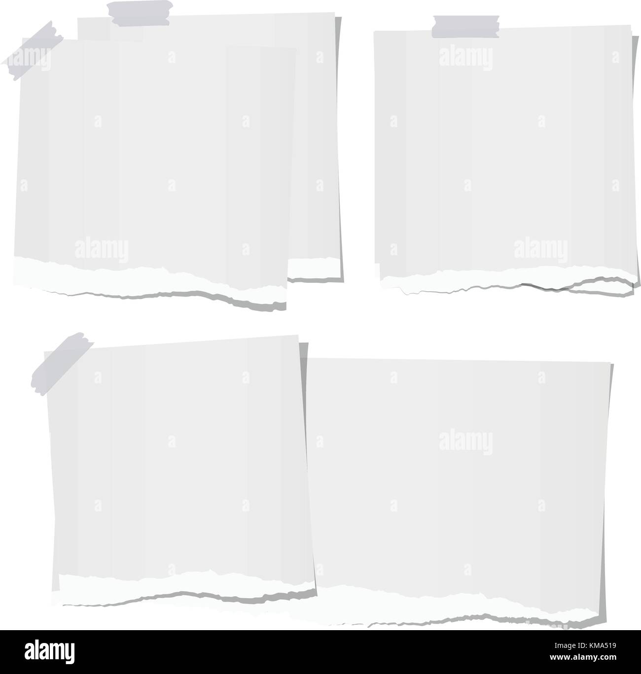 Ripped, note, notebook paper sheets for text or message stuck with ...