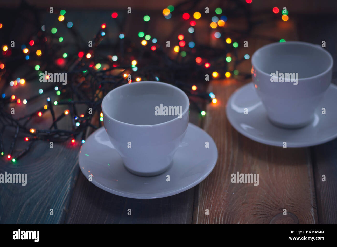 Festive still life with two coffee cups Stock Photo - Alamy