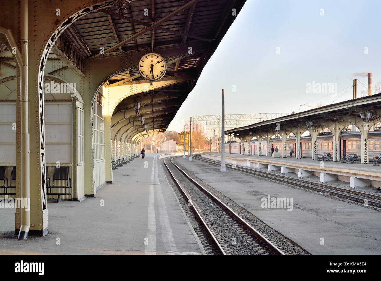 ST.PETERSBURG, RUSSIA - MARCH 24, 2017: Railway platform clock at the ...