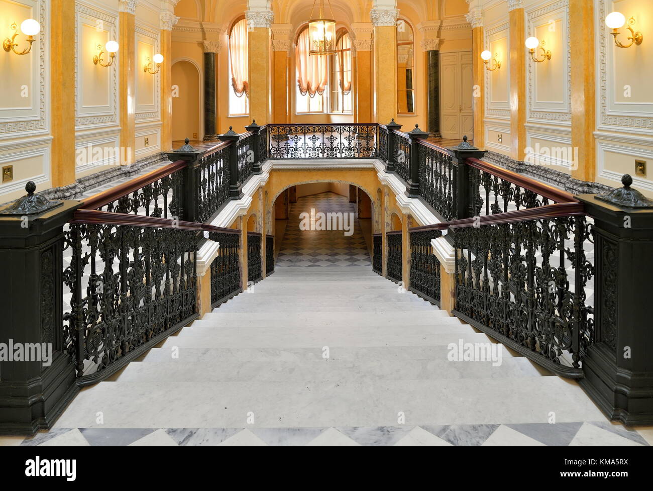 ST.PETERSBURG, RUSSIA - MARCH 03, 2017: Looking down a Marble staircase ...