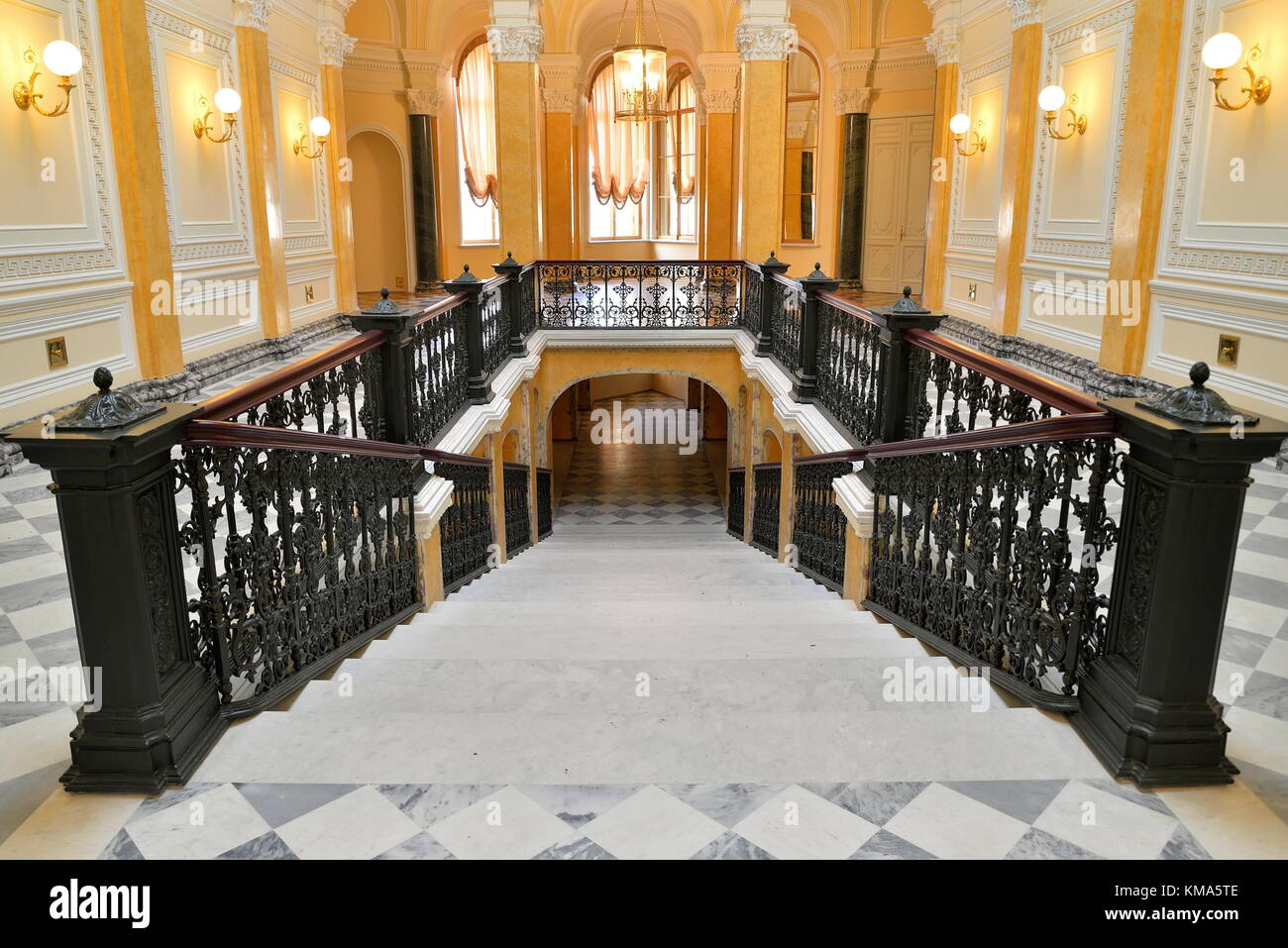 ST.PETERSBURG, RUSSIA - MARCH 03, 2017: Looking down a Marble staircase ...