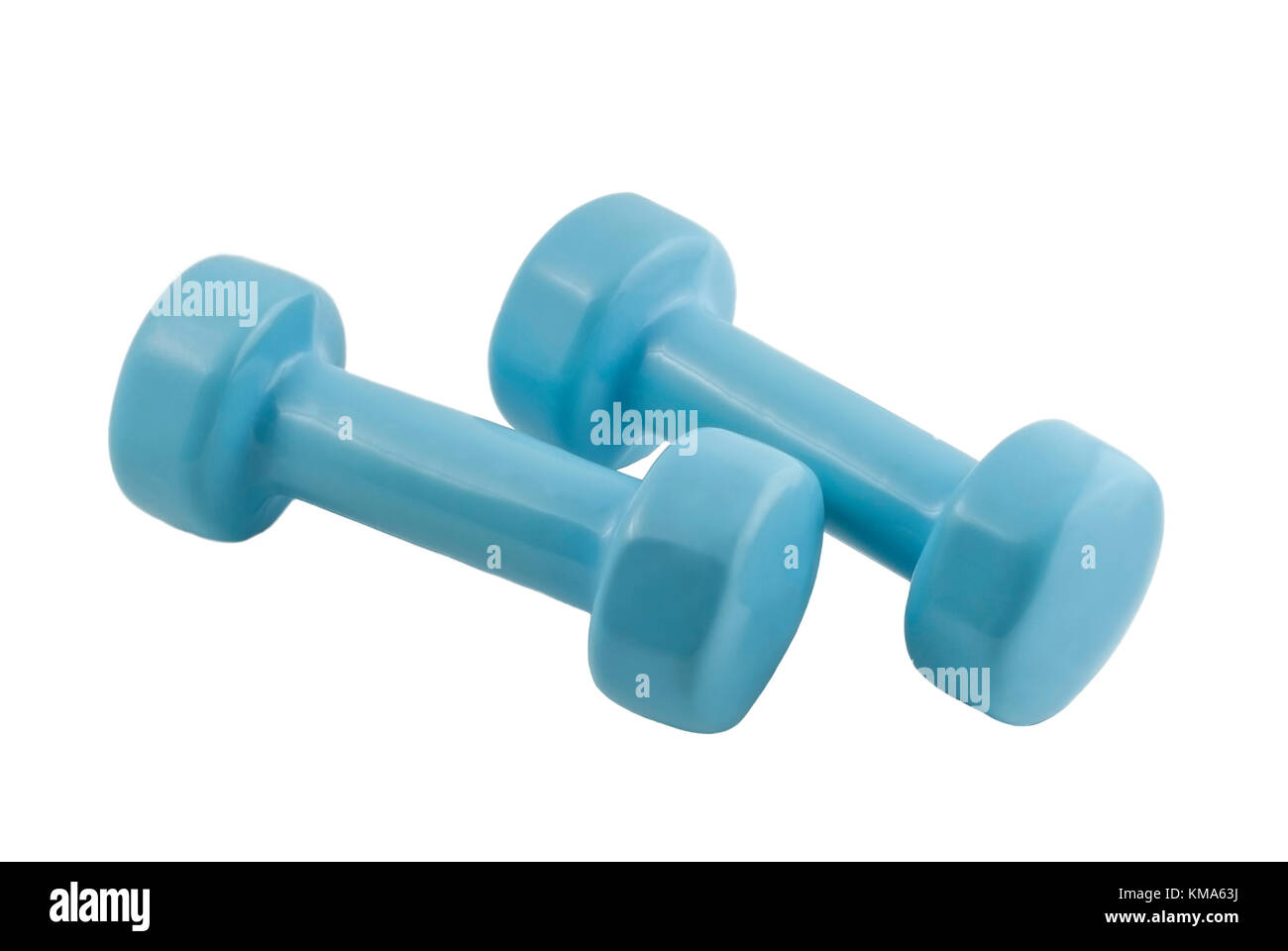 pair of light blue dumbbells for fitness Stock Photo - Alamy