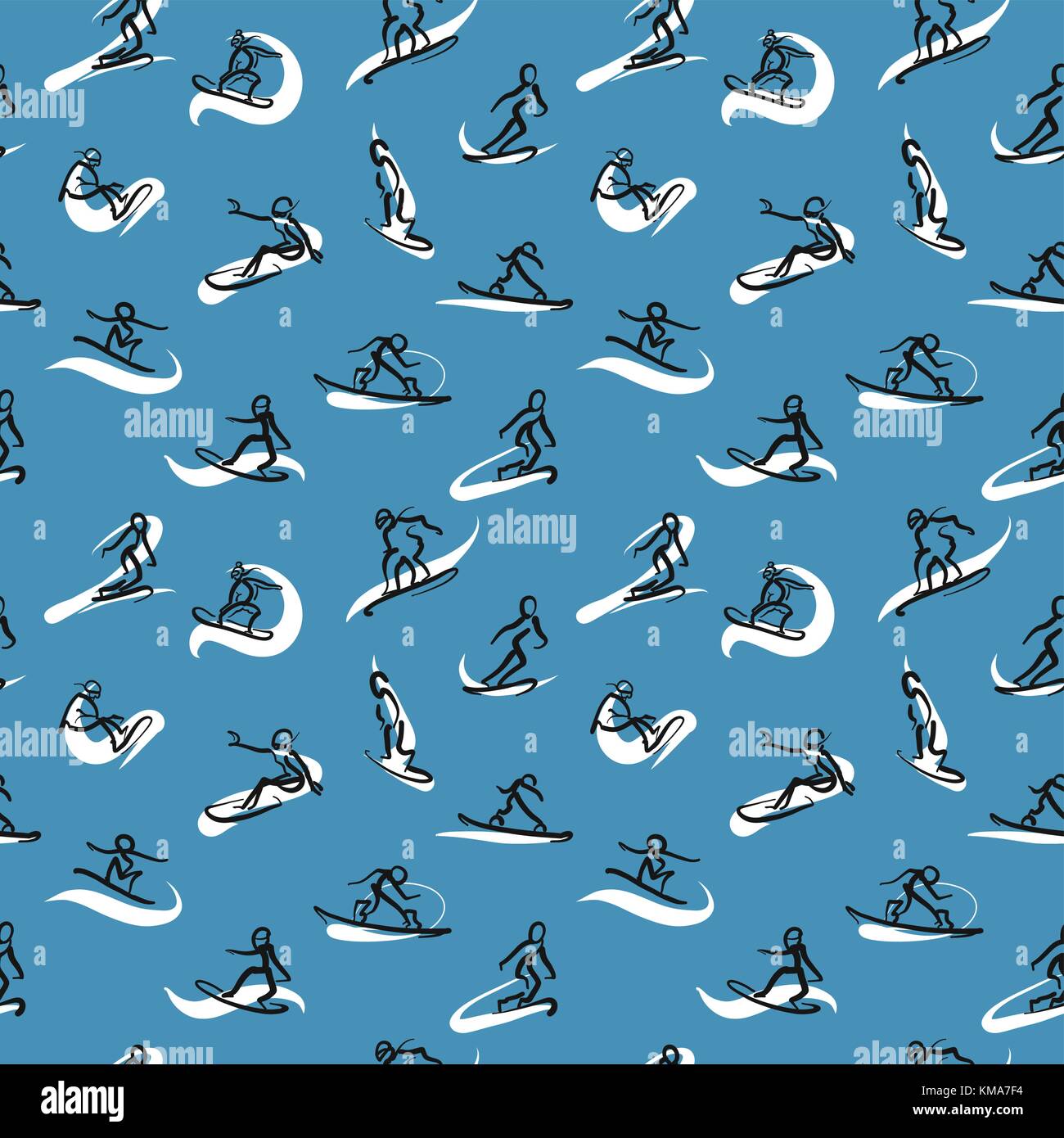 Hand drawn snowboarder icons, seamless pattern on colored backgound ...