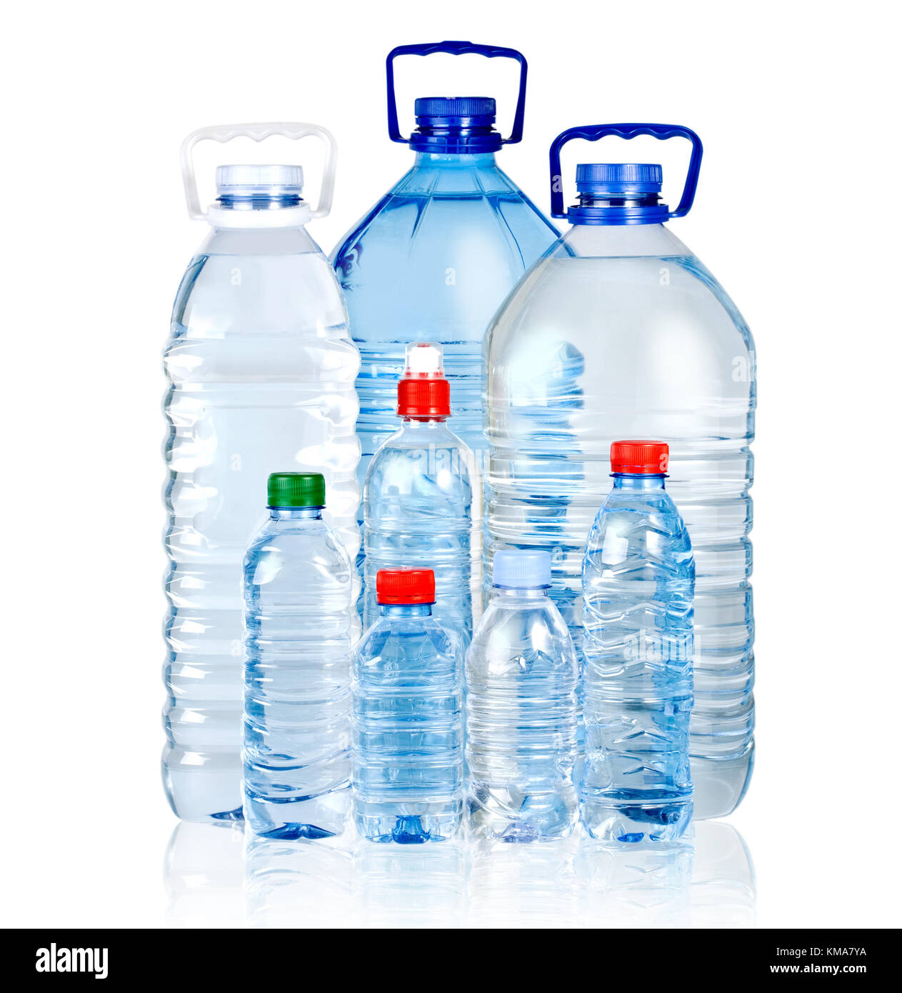 Group plastic bottles of water isolated on white Stock Photo - Alamy