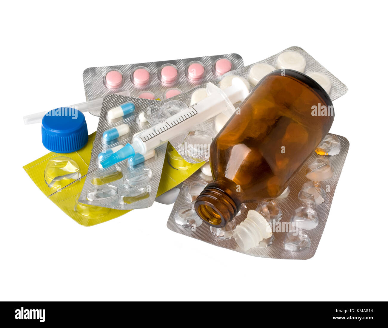 Medical pills and tablets isolated on white background Stock Photo - Alamy