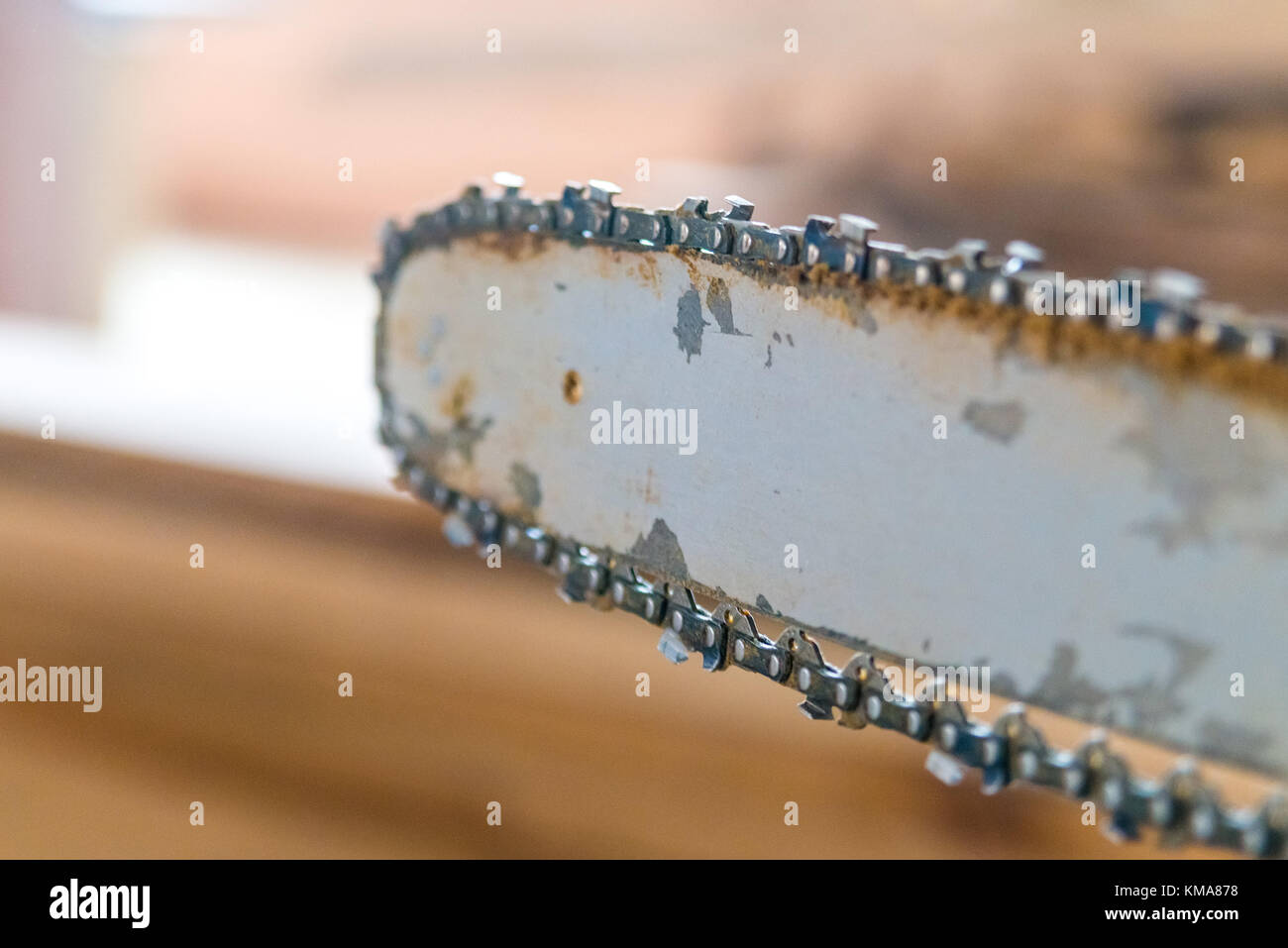 Close up chainsaw in carpenter's worshop Stock Photo - Alamy