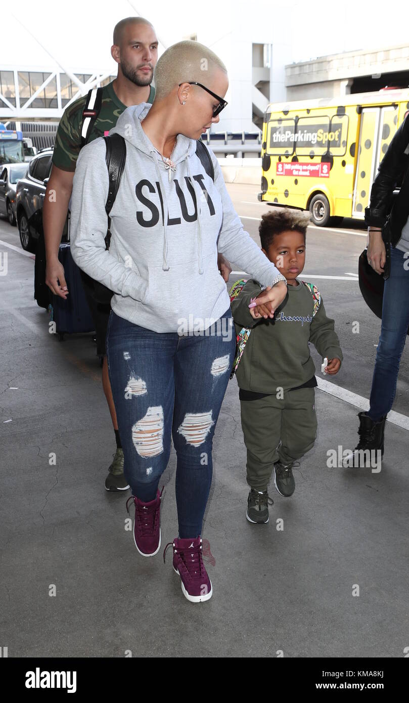 Amber Rose and her son Sebastian depart from Los Angeles International (LAX) Airport Featuring ...