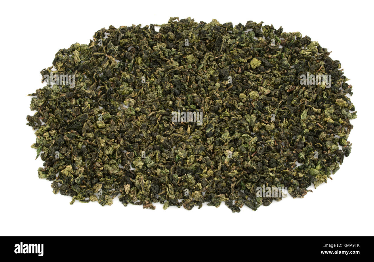 Rolled leaves of Oolong traditional chinese dark green tea isolated on ...