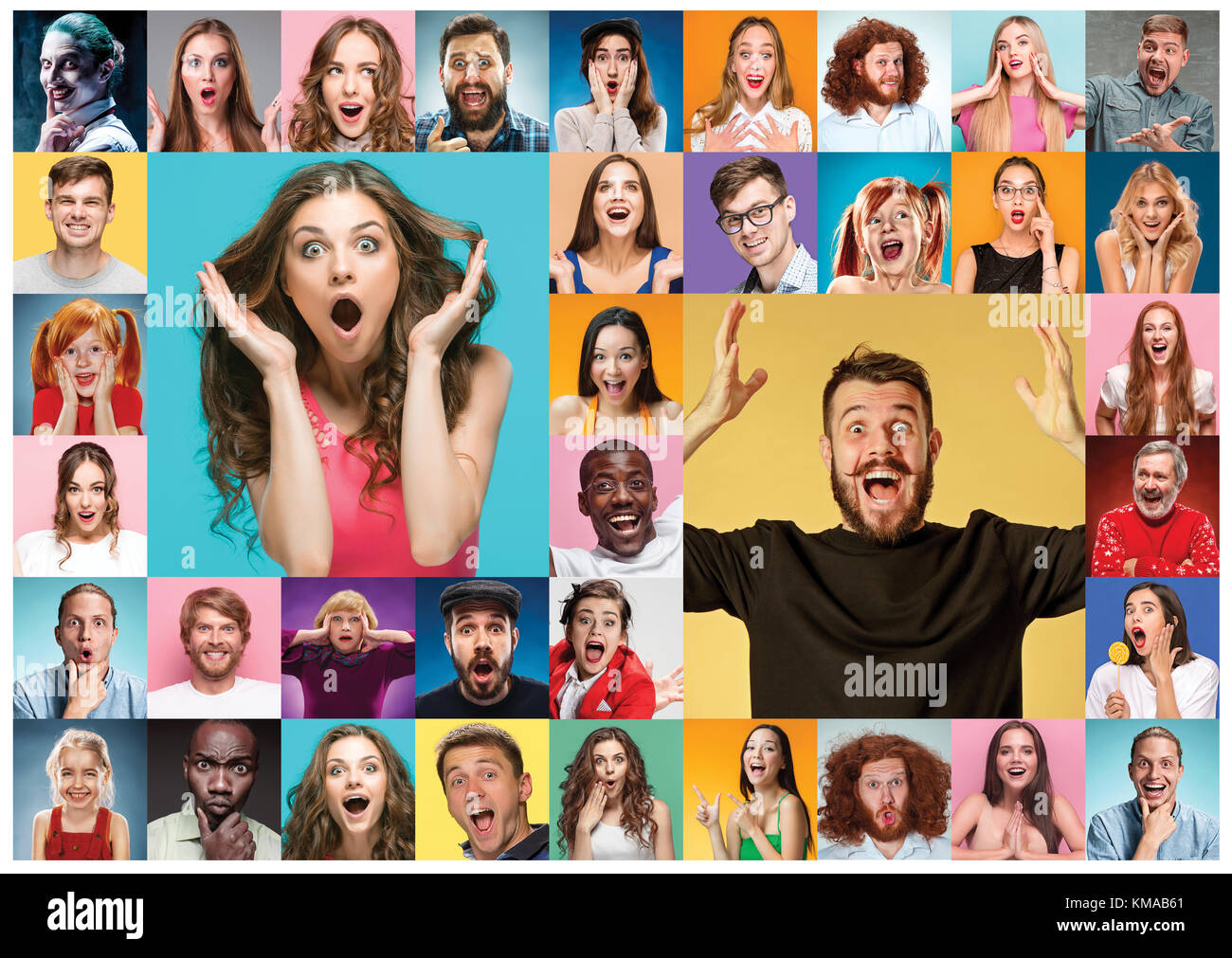 The collage of surprised people Stock Photo - Alamy