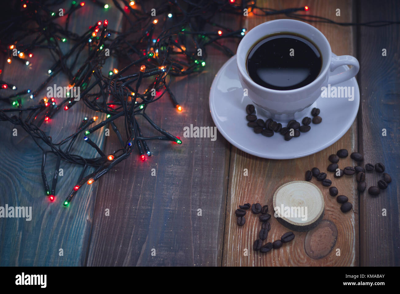 Festive still life with a coffee cup and 2018 inscription Stock Photo ...
