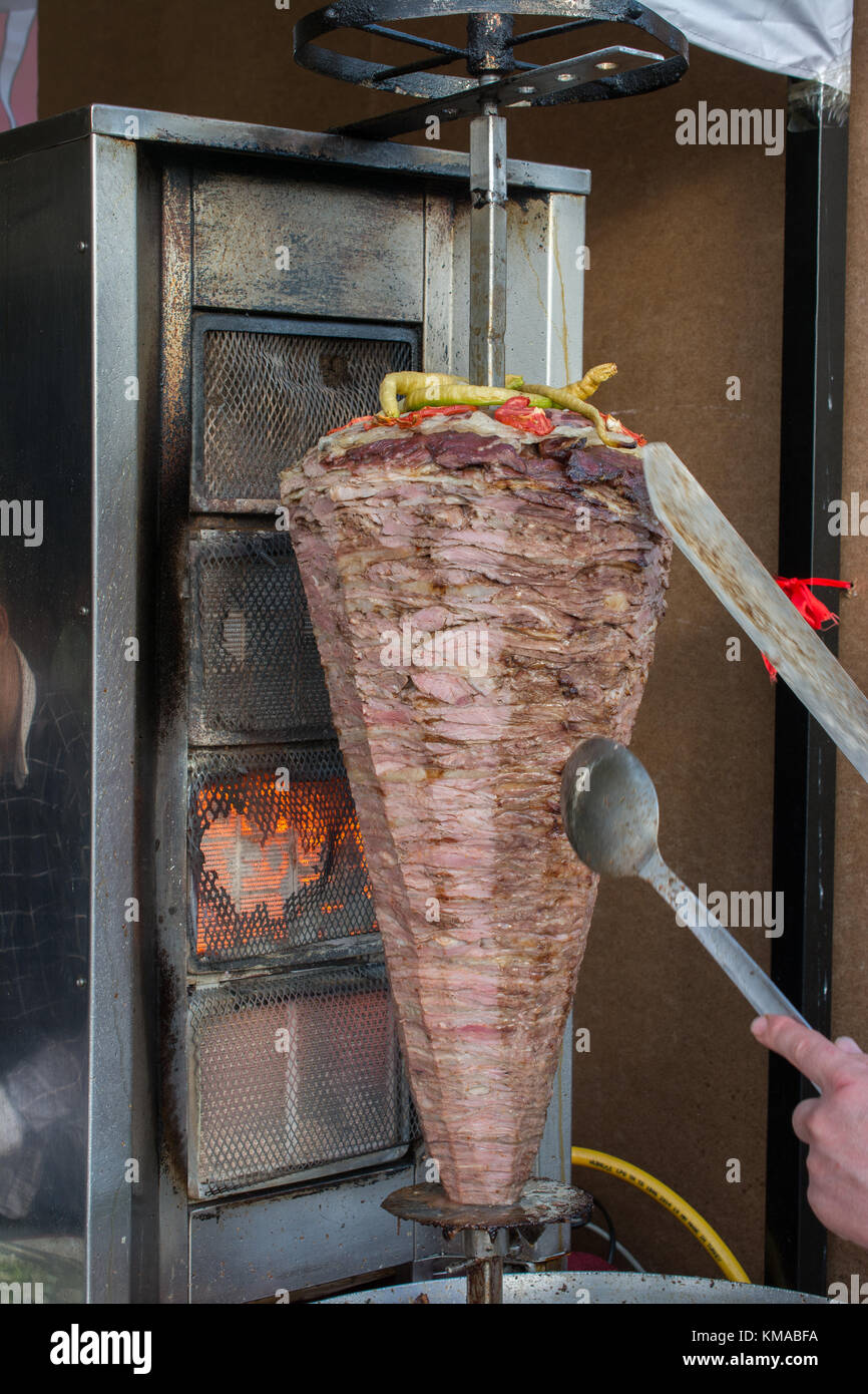 Traditional Turkish Doner Kebab on pole Stock Photo - Alamy