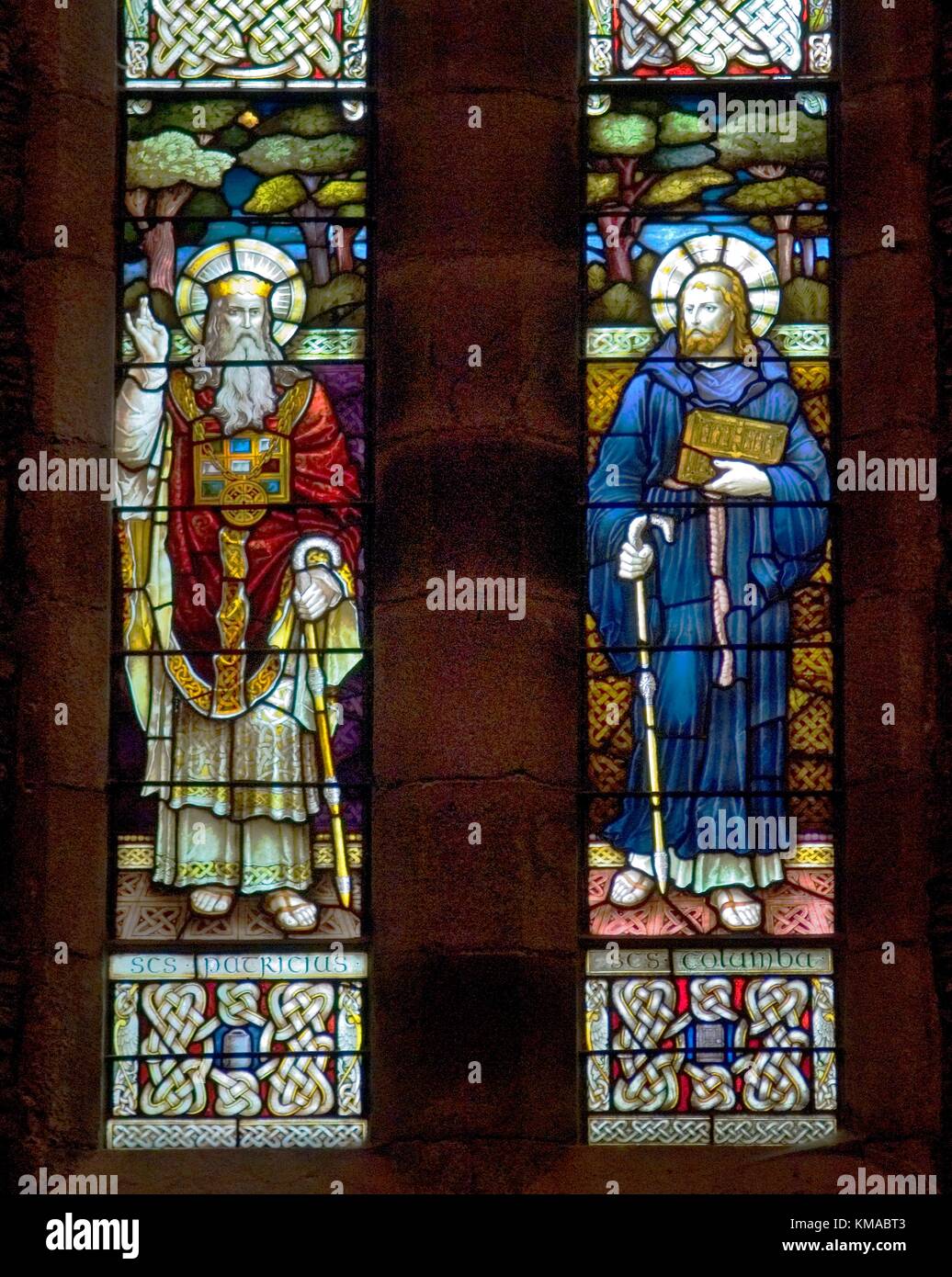 Stained glass window showing St. Patrick (left) and St. Columba in St ...