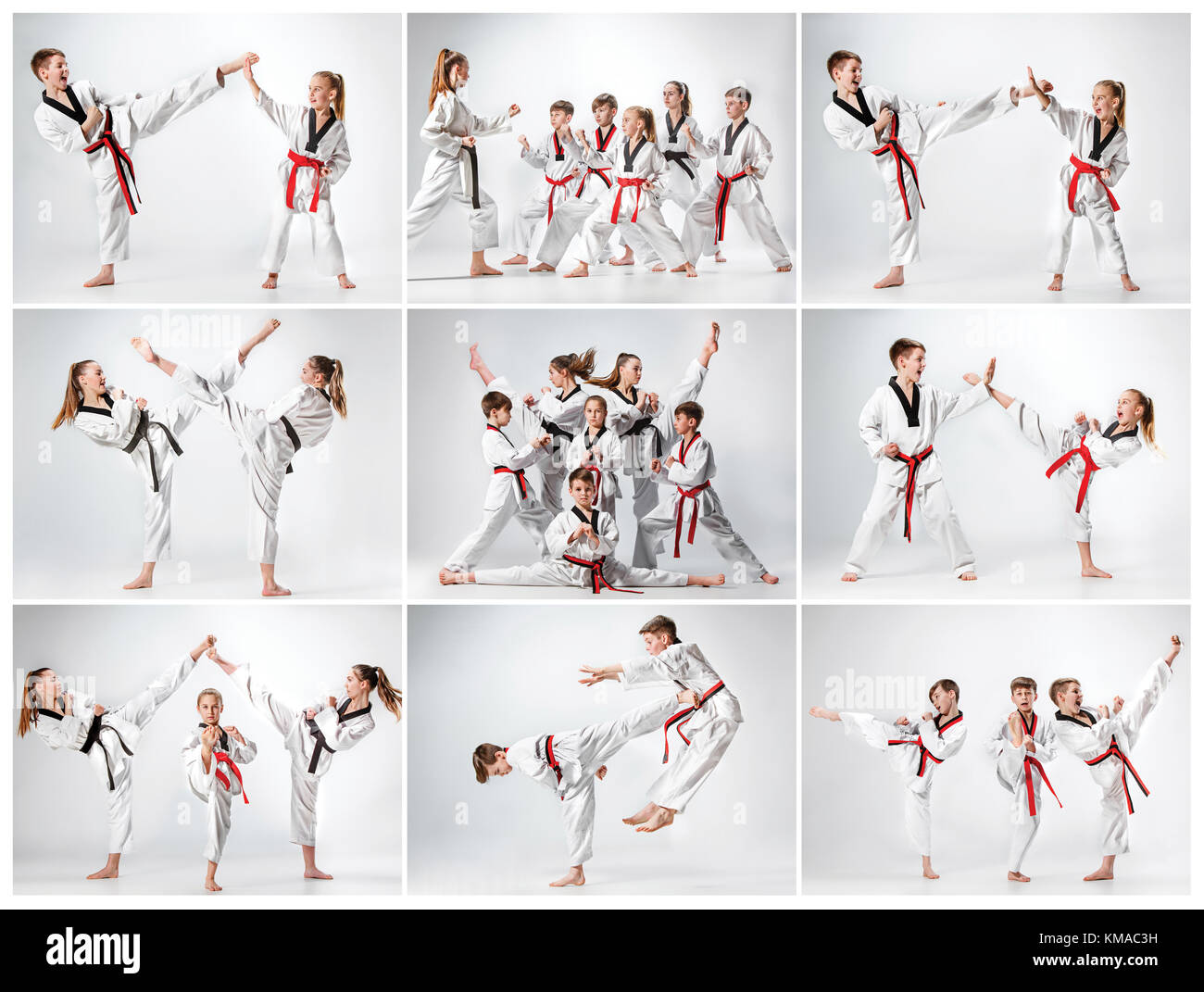 The studio shot of group of kids training karate martial arts Stock ...