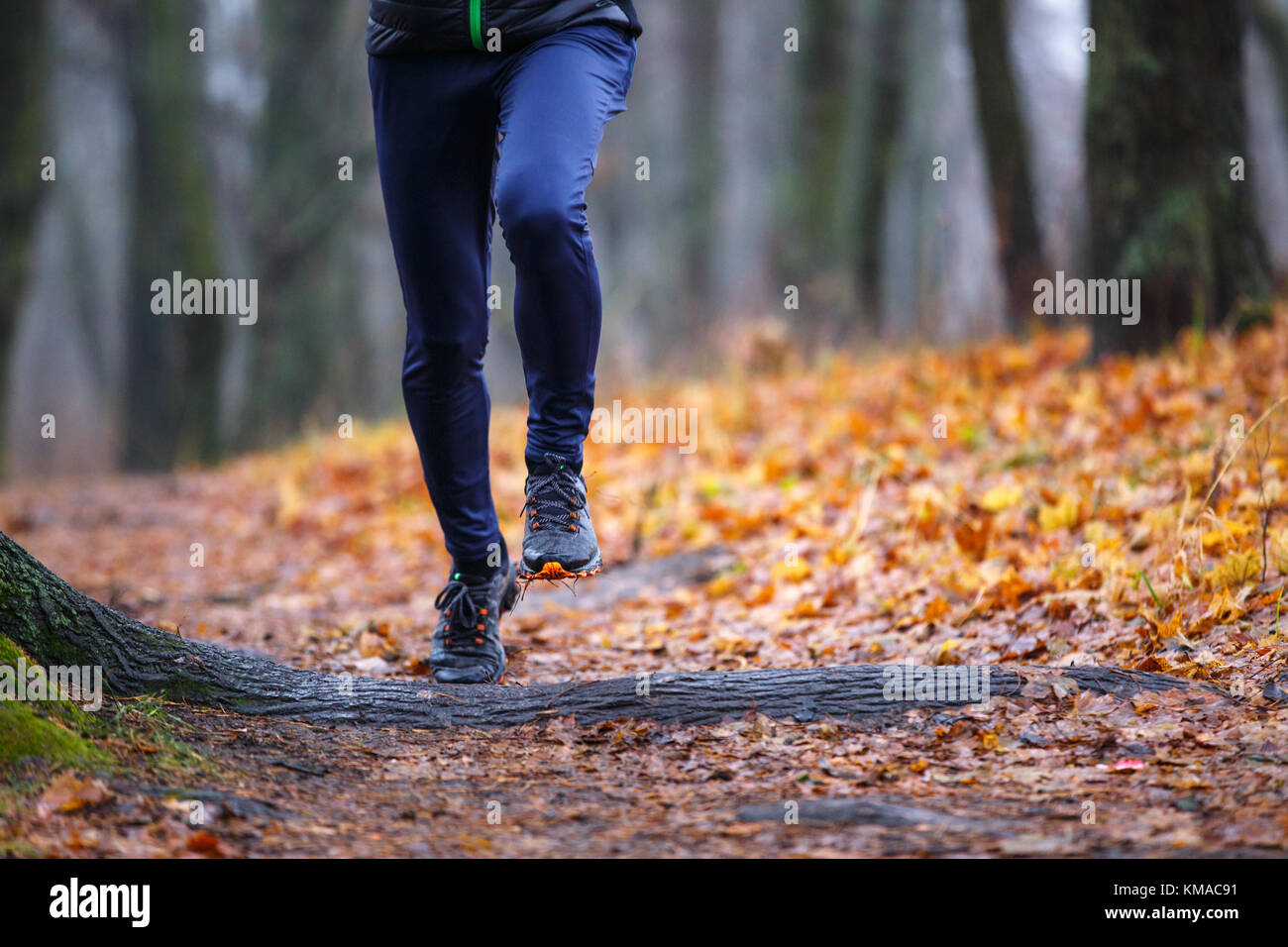 Autumn trail running background. Man running in fall park Stock Photo ...