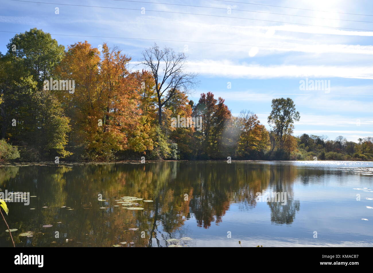 Pond with Fall Color Liberty Michigan USA Stock Photo - Alamy