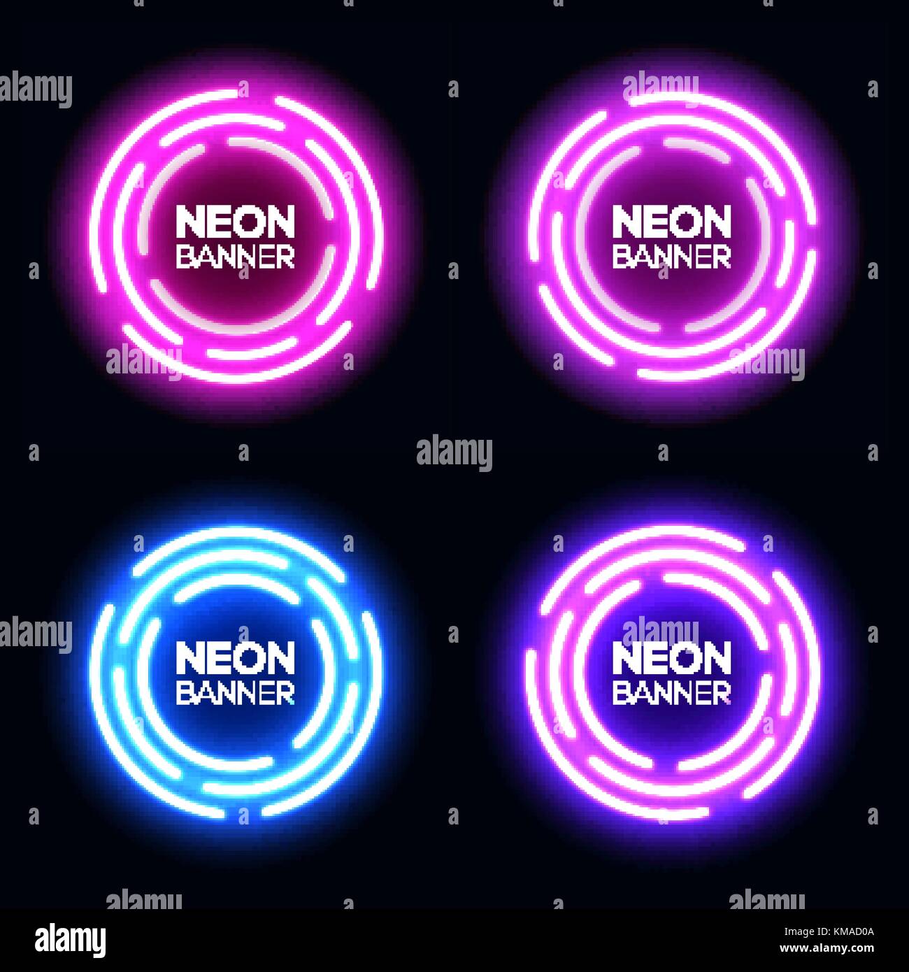 Neon light circles set. Techno frames collection Stock Vector Image ...
