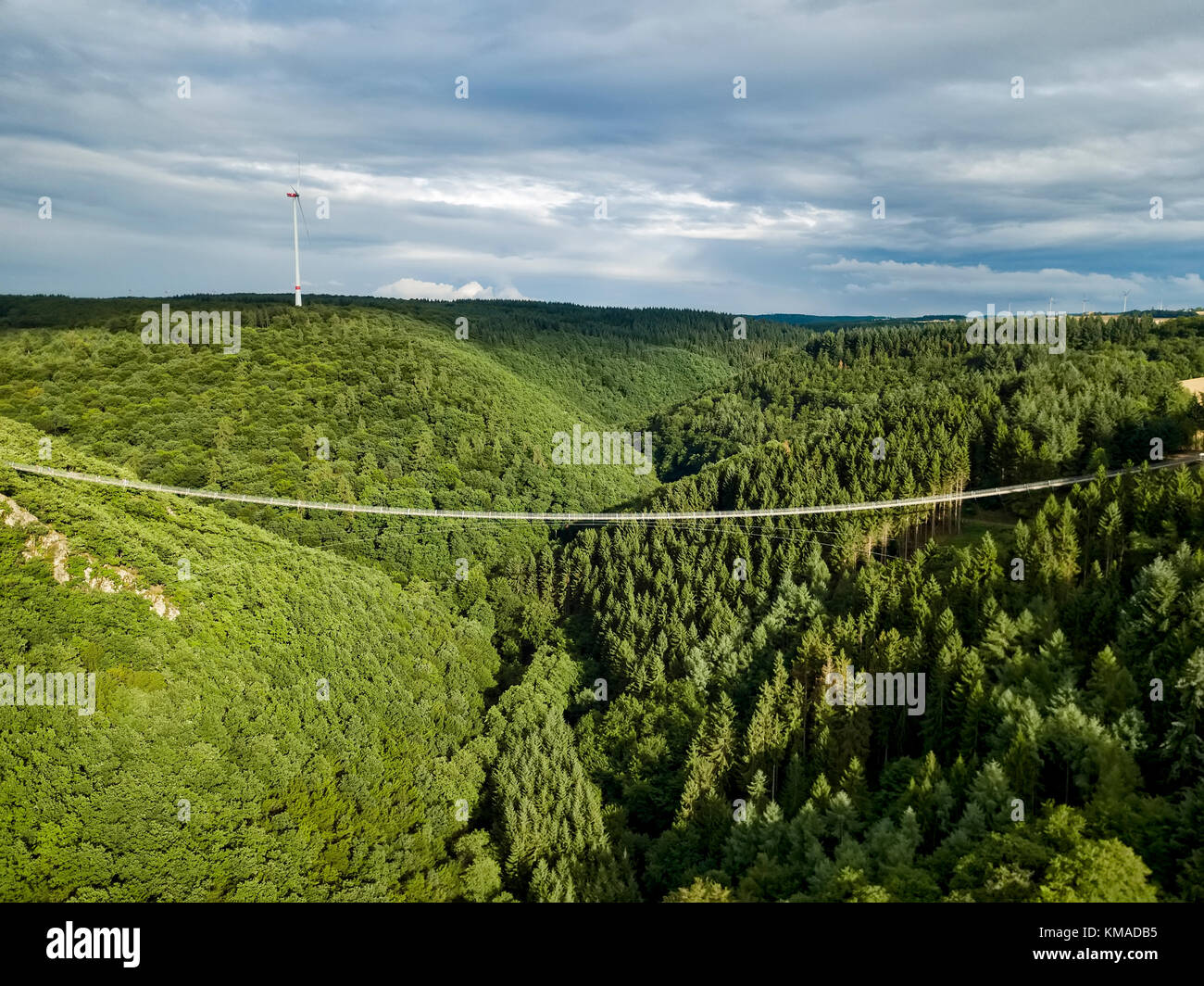 aerial view Germany's longest rope suspension bridge 300 feet above a ...