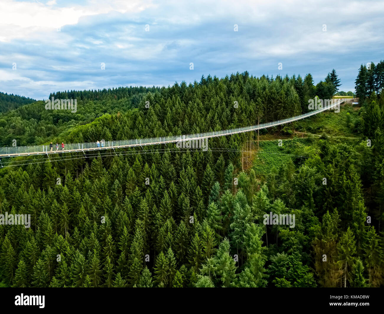 aerial view Germany's longest rope suspension bridge 300 feet above a ...