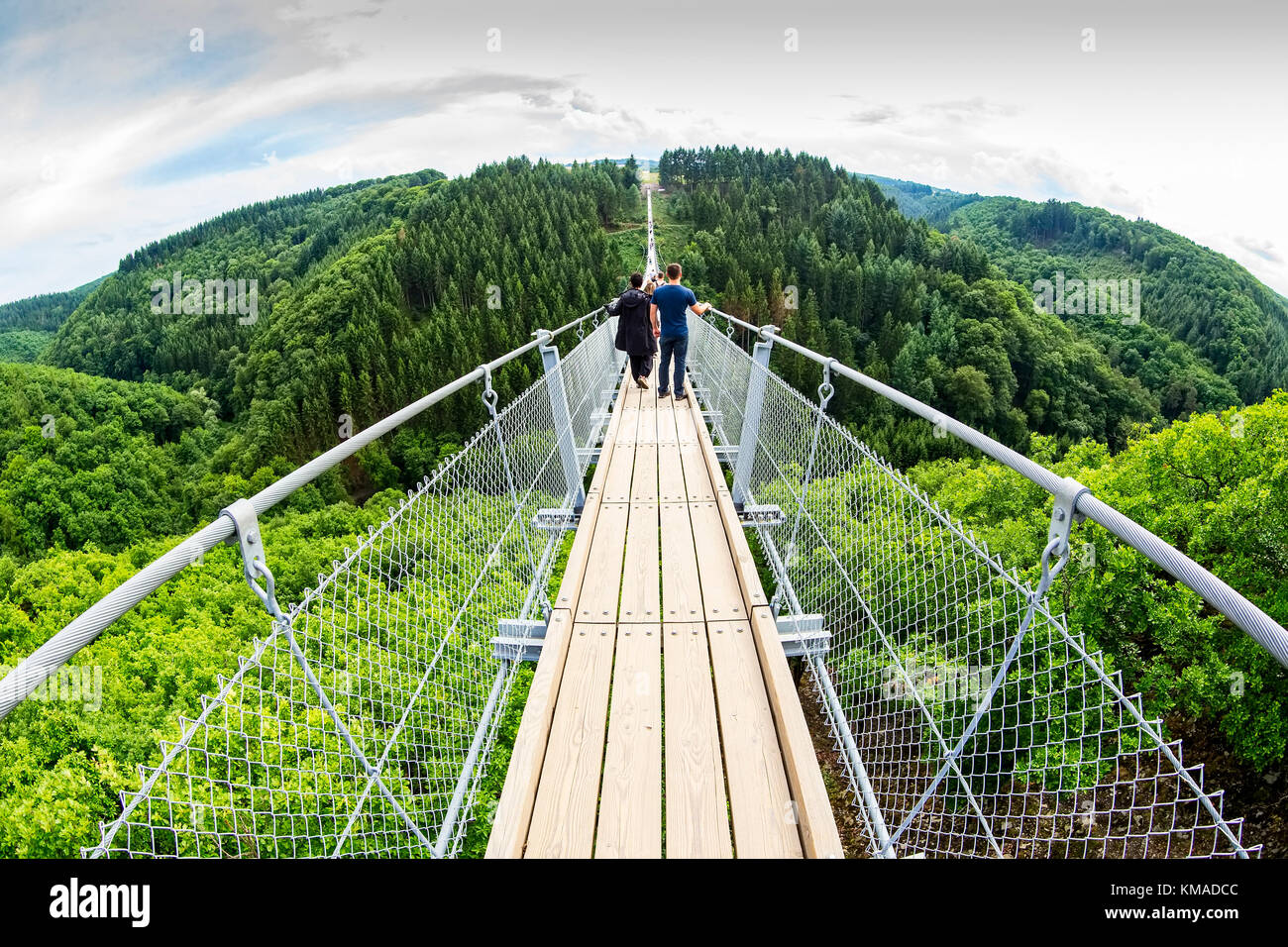 aerial view Germany's longest rope suspension bridge 300 feet above a ...