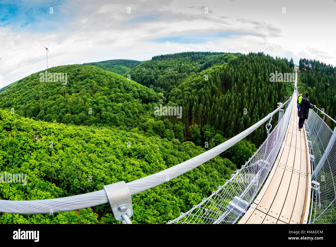 aerial view Germany's longest rope suspension bridge 300 feet above a ...