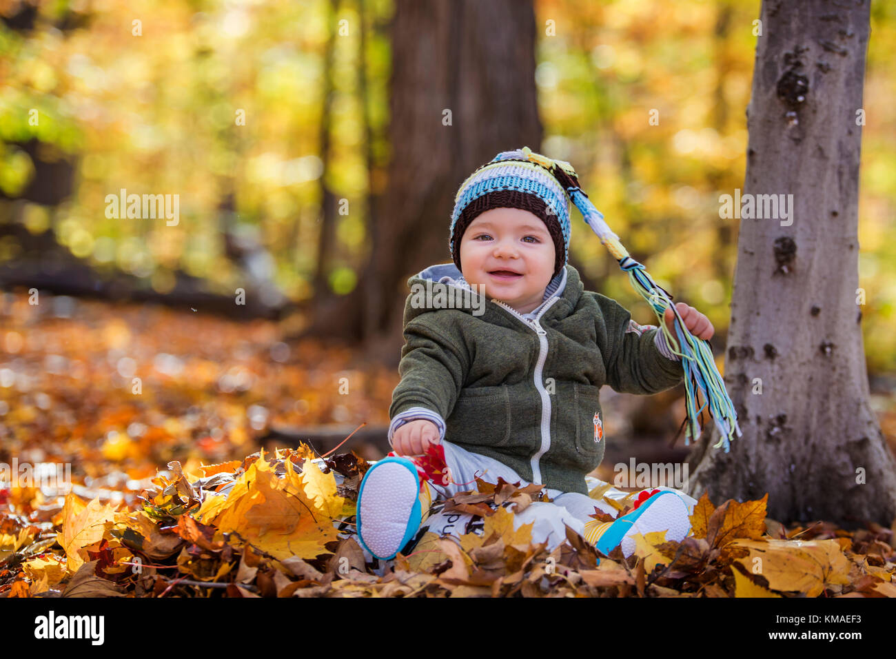 Baby boy in fall forest Stock Photo - Alamy