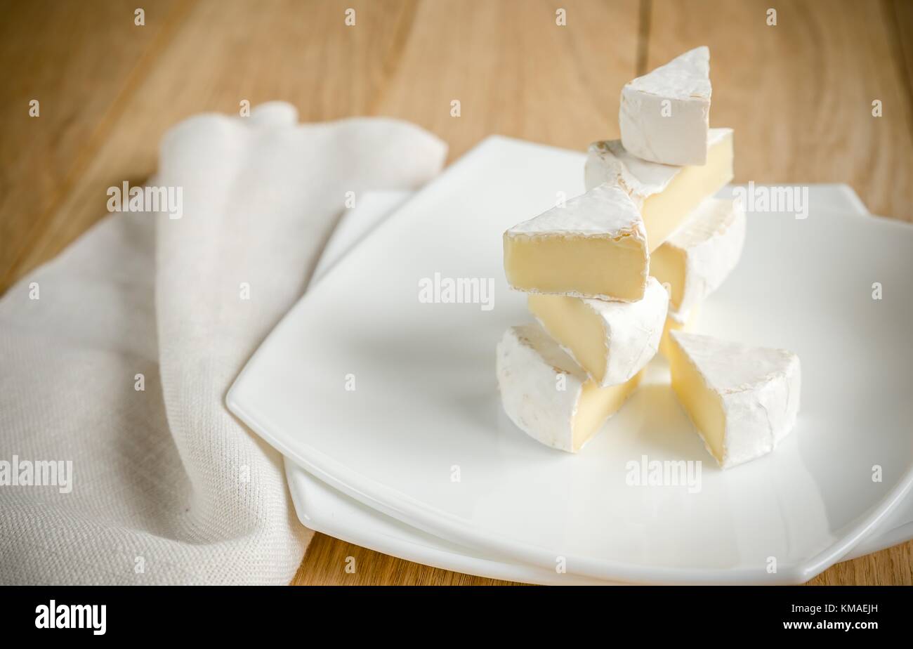 Slices of Camembert on the plate Stock Photo - Alamy