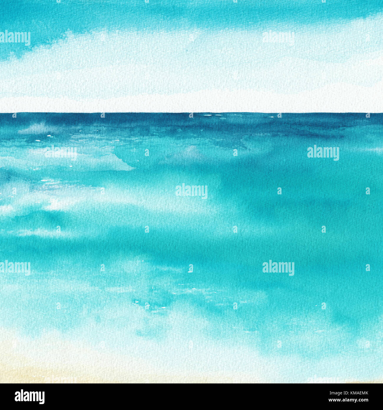 Ocean watercolor hand painting illustration Stock Photo - Alamy