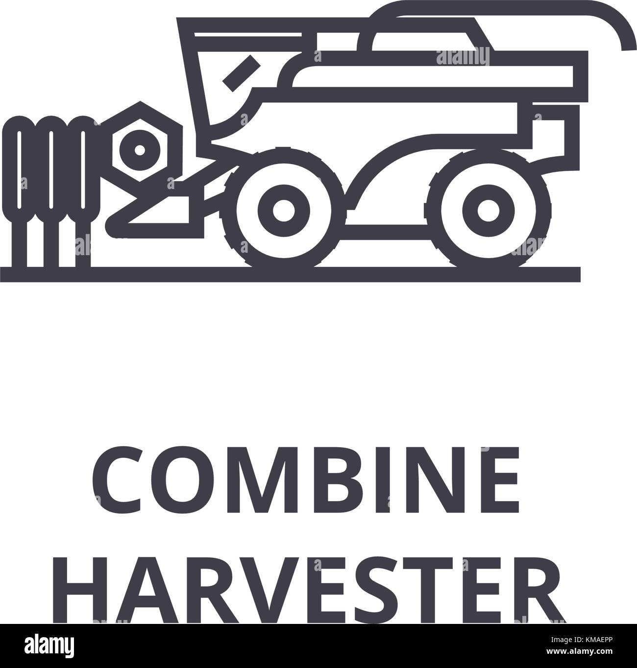 combine harvester line icon, outline sign, linear symbol, flat vector ...