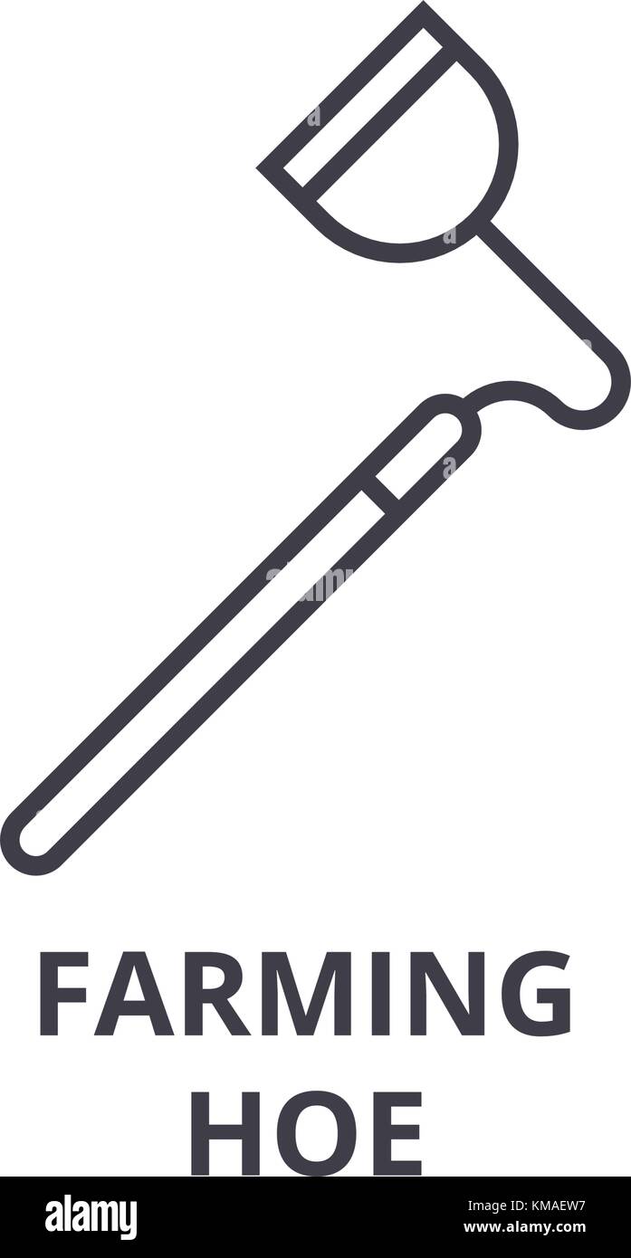 farming hoe line icon, outline sign, linear symbol, flat vector ...