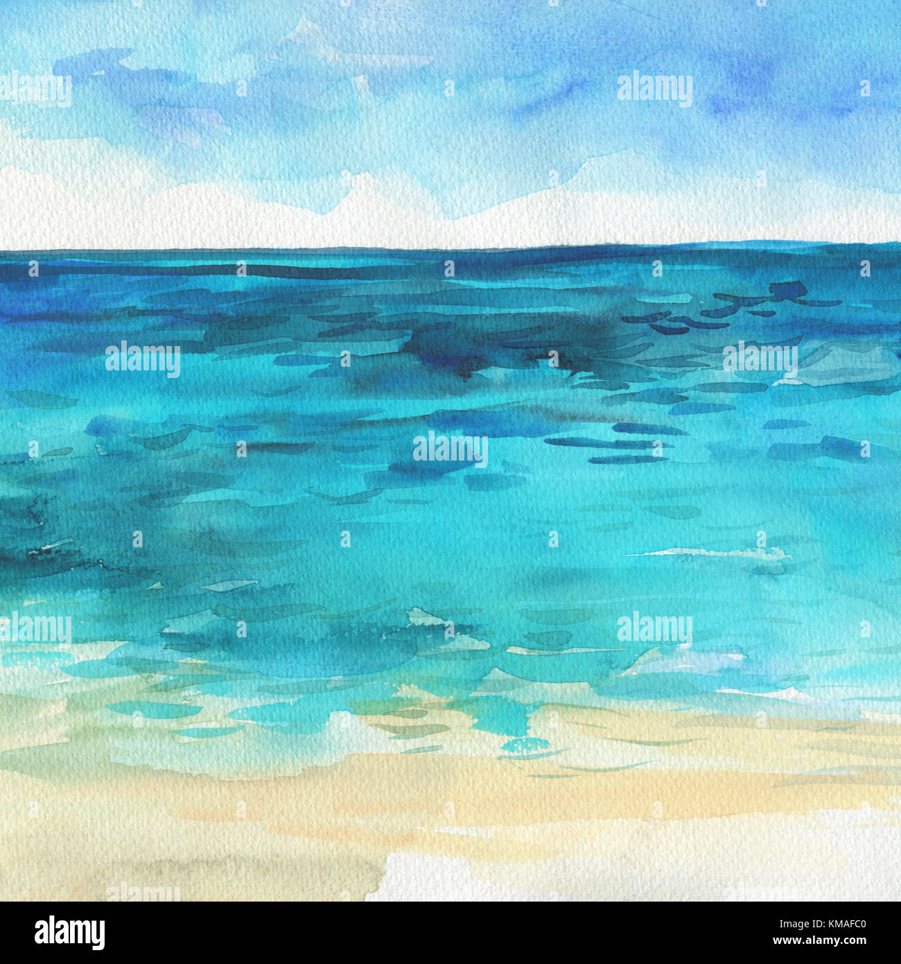 Ocean watercolor hand painting illustration Stock Photo - Alamy