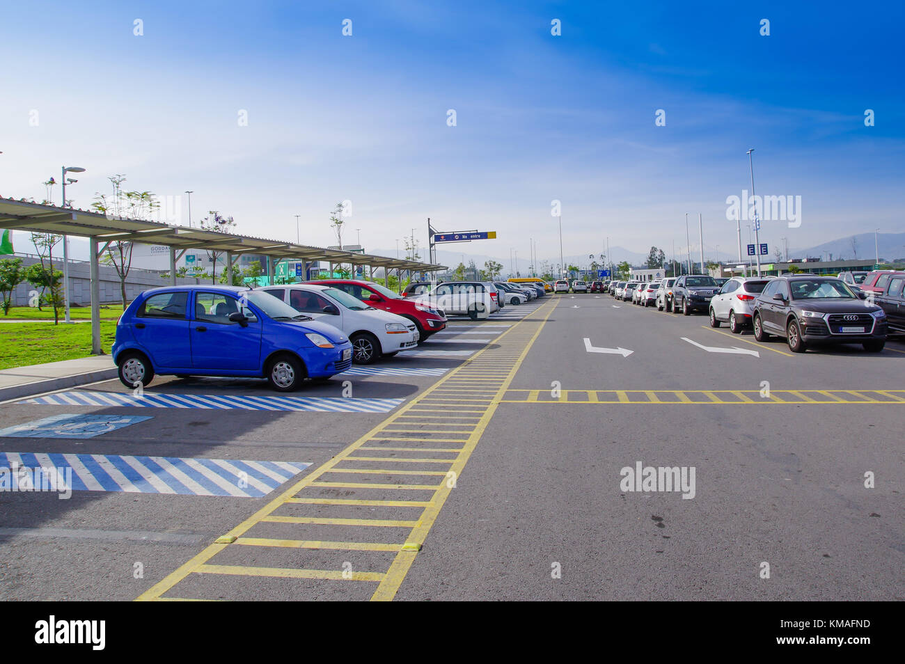Quito, Ecuador - November 23 2017: Outdoor view of parking area with ...