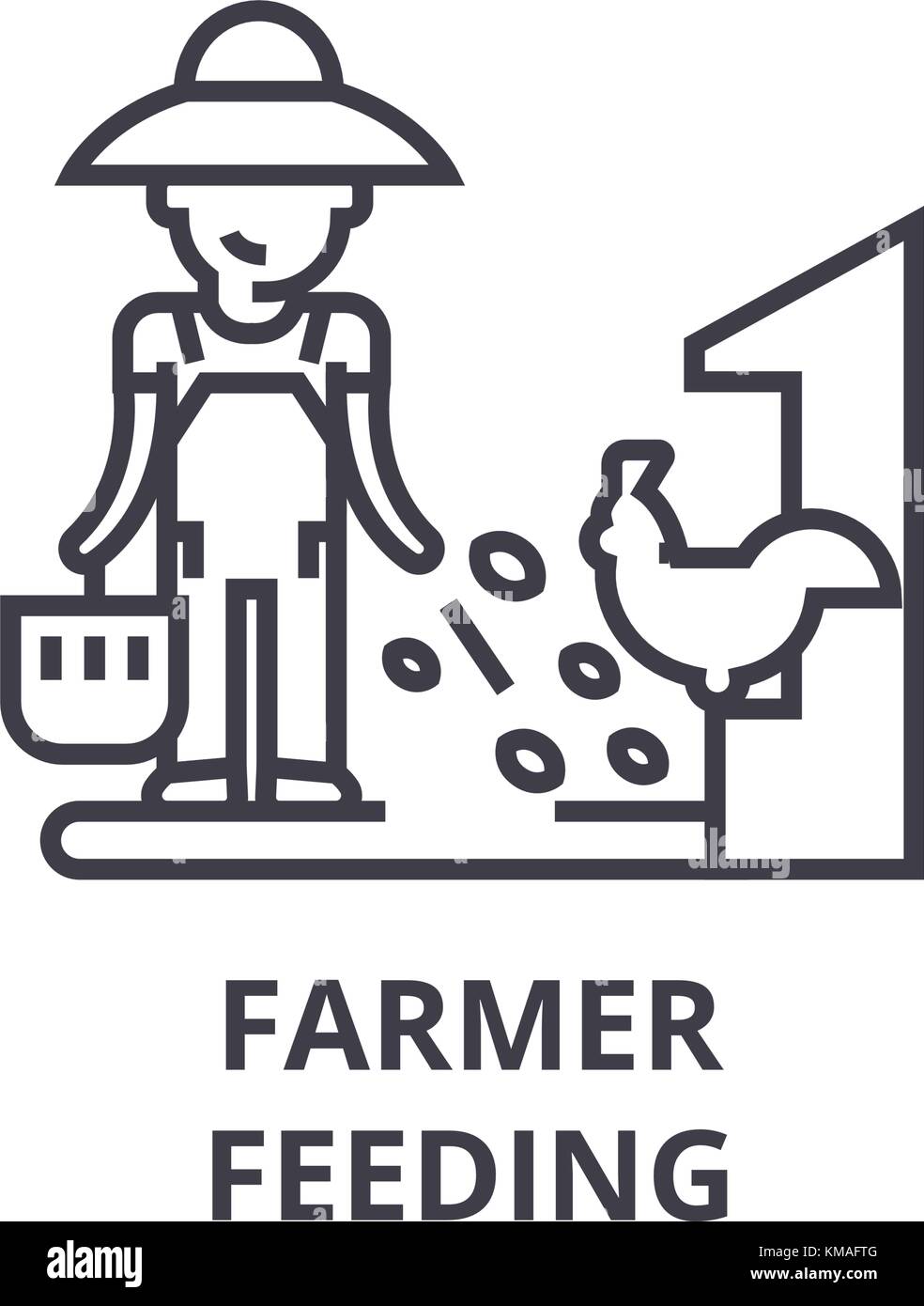 farmer feeding line icon, outline sign, linear symbol, vector, flat ...