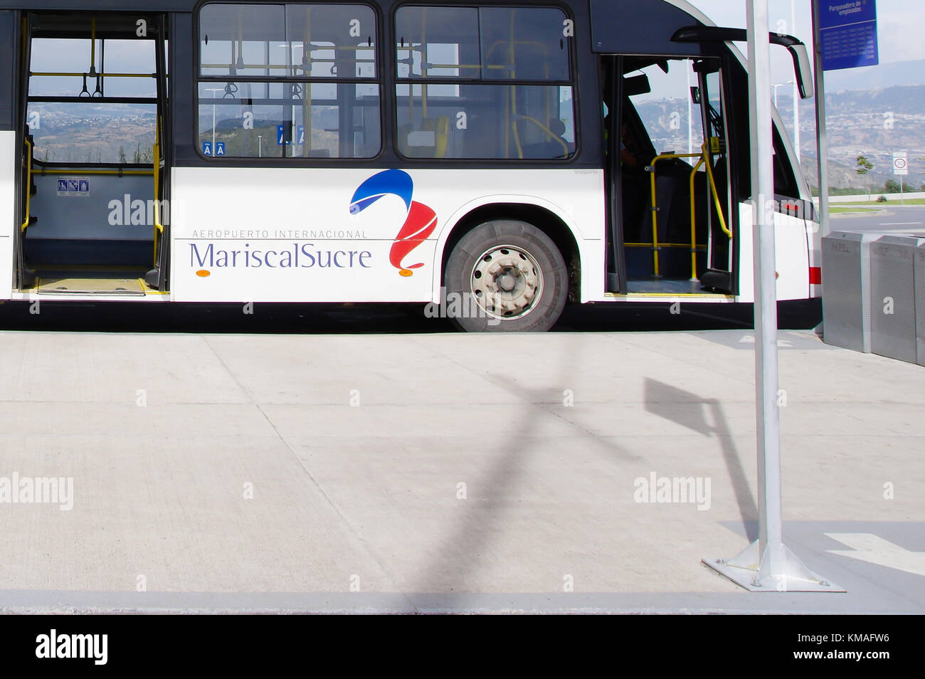 Quito, Ecuador - November 23 2017: Beautiful outdoor view of Bus parked waiting for passenger in ...