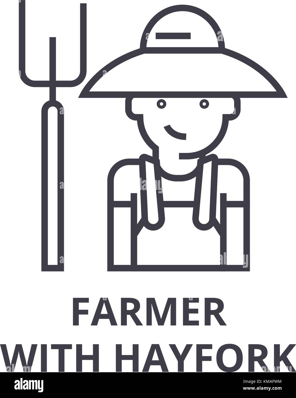 farmer with hayfork line icon, outline sign, linear symbol, vector ...