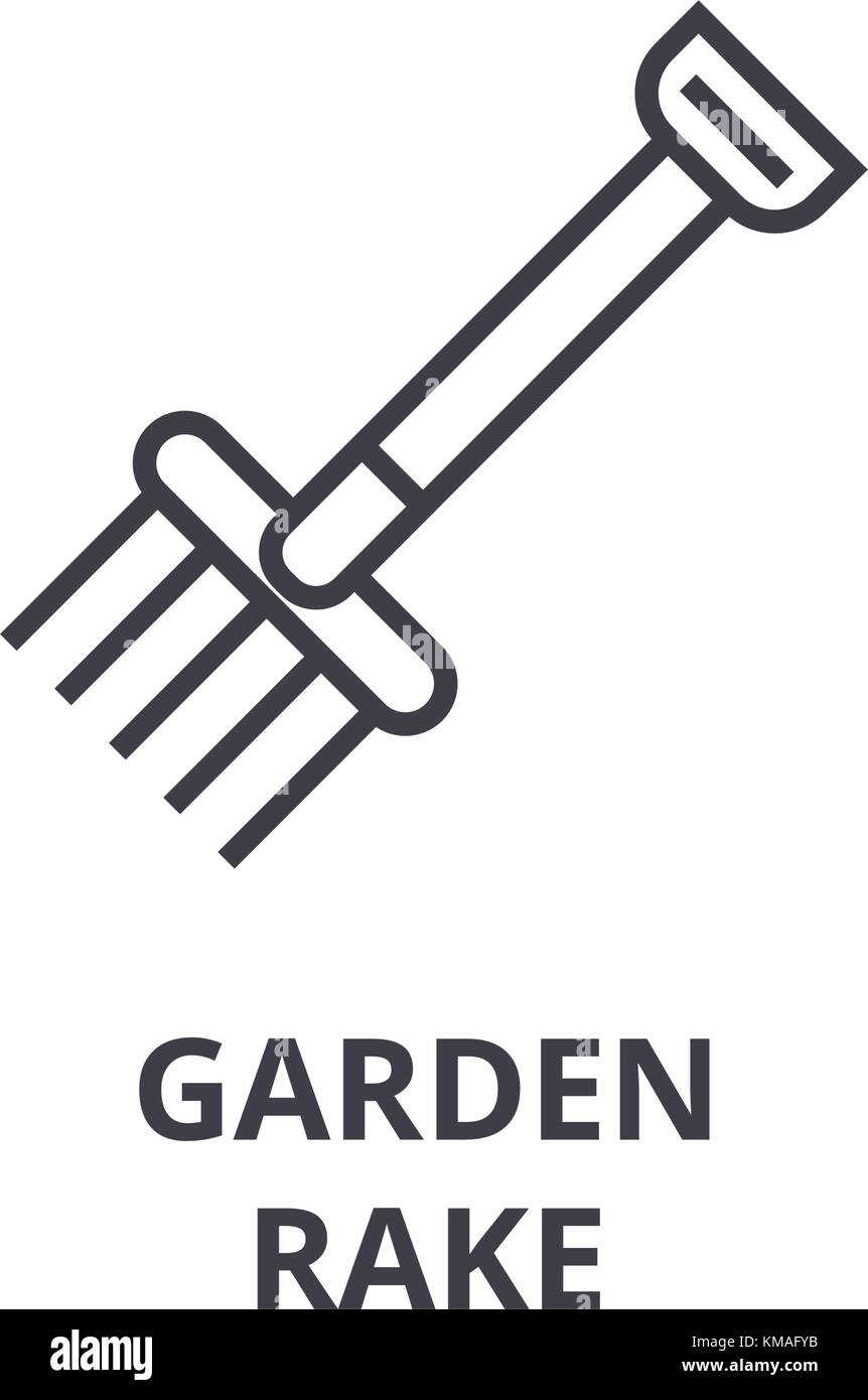 garden rake line icon, outline sign, linear symbol, vector, flat ...