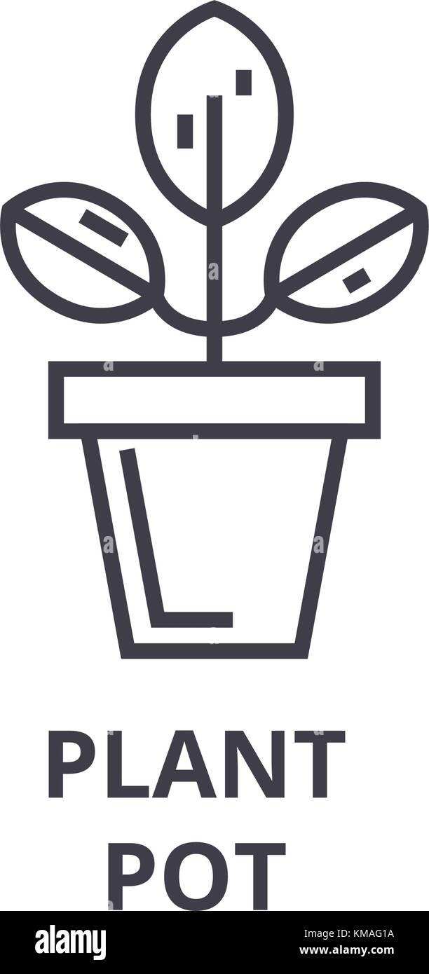 plant pot line icon, outline sign, linear symbol, vector, flat ...