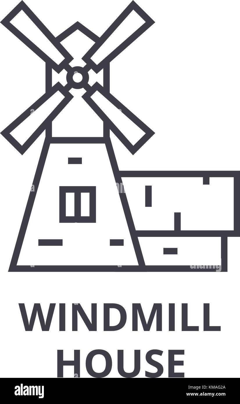 windmill house line icon, outline sign, linear symbol, vector, flat ...
