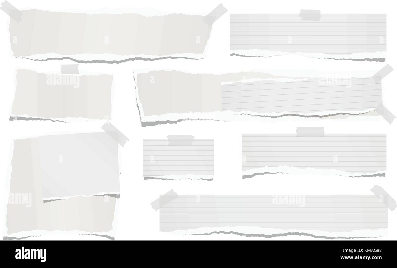 Ripped lined and blank note, notebook paper strips for text or message ...